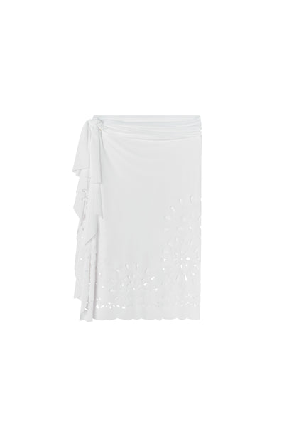 keya long paréo blanc à motifs rosaces - Pain de Sucre