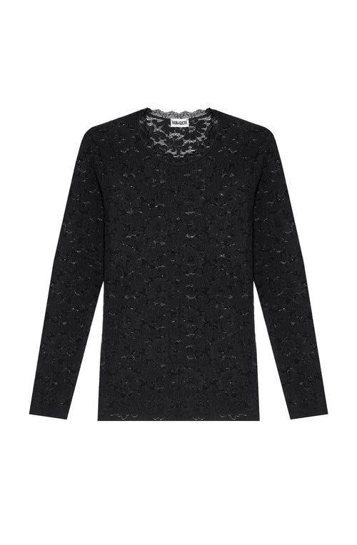 tissia top col rond manches longues en dentelle noir - Pain de Sucre