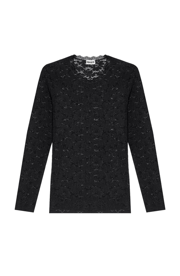 tissia top col rond manches longues en dentelle noir - Pain de Sucre