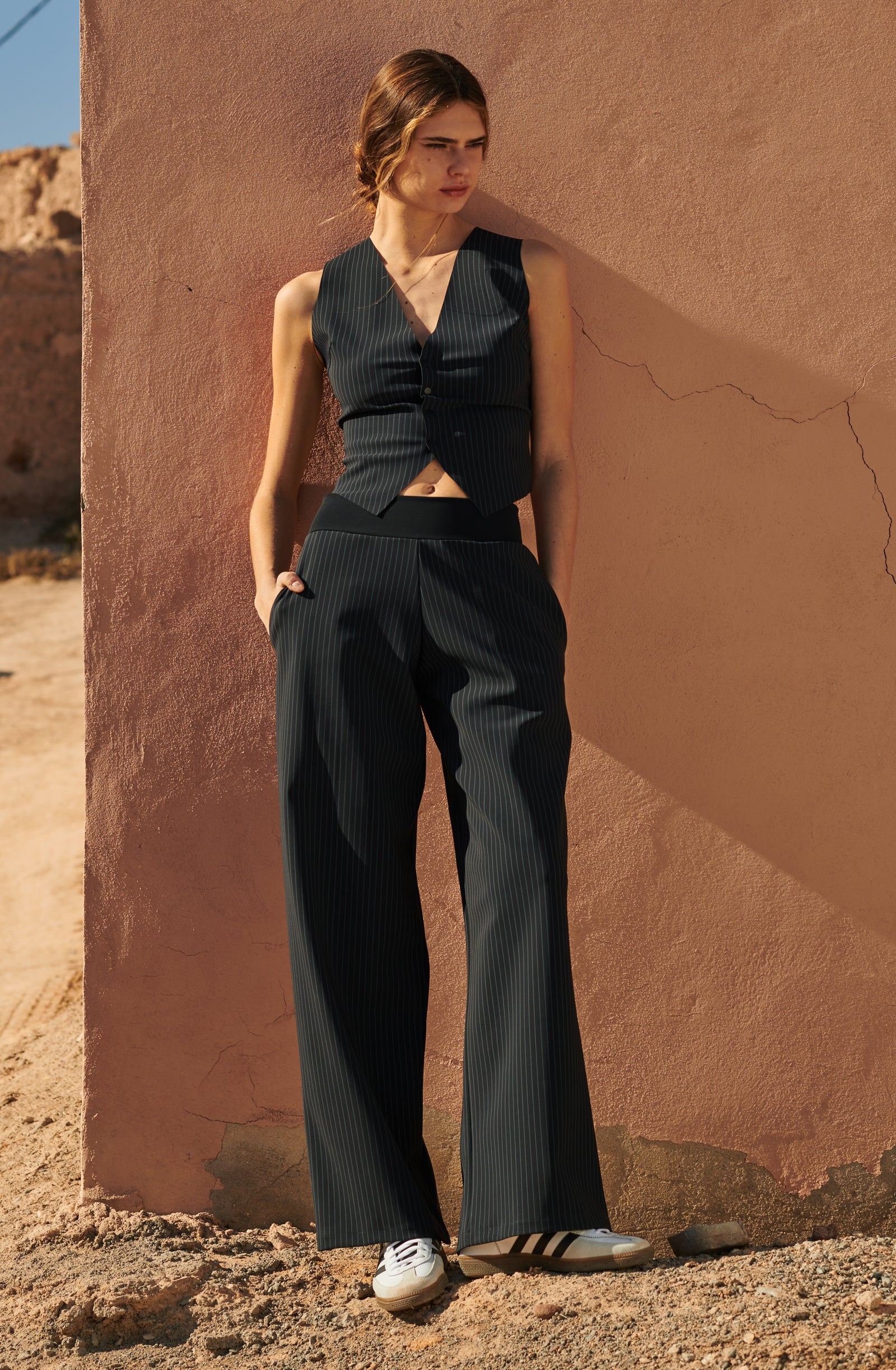 peryne pantalon large noir à rayures - Pain de Sucre